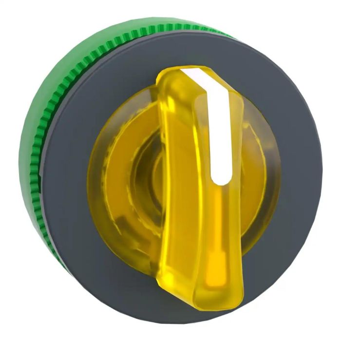 Head for illuminated selector switch, Harmony XB5, plastic, yellow handle, universal LED, 3 ...