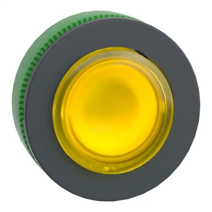 Head for illuminated push button, Harmony XB5, plastic, yellow projecting, universal LED, spring ...