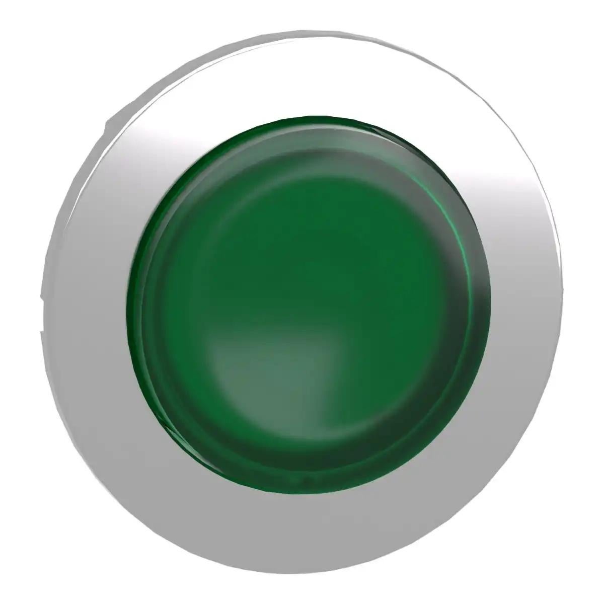 Head for illuminated push button, Harmony XB4, metal, green projecting, 30mm, universal LED ...